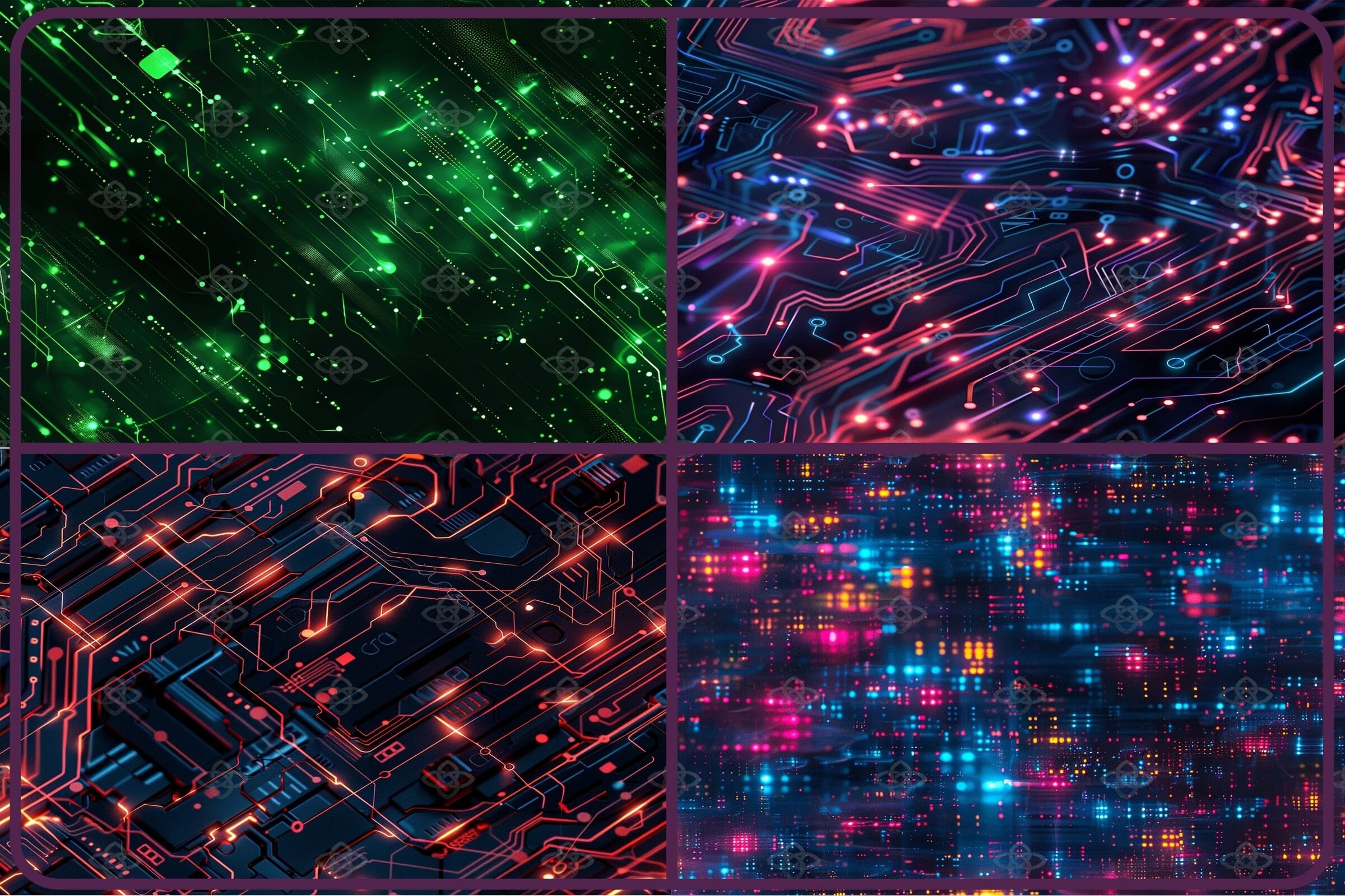 20 Seamless Sci-fi Cyber Digital Backdrops, Glowing Photoshop ...
