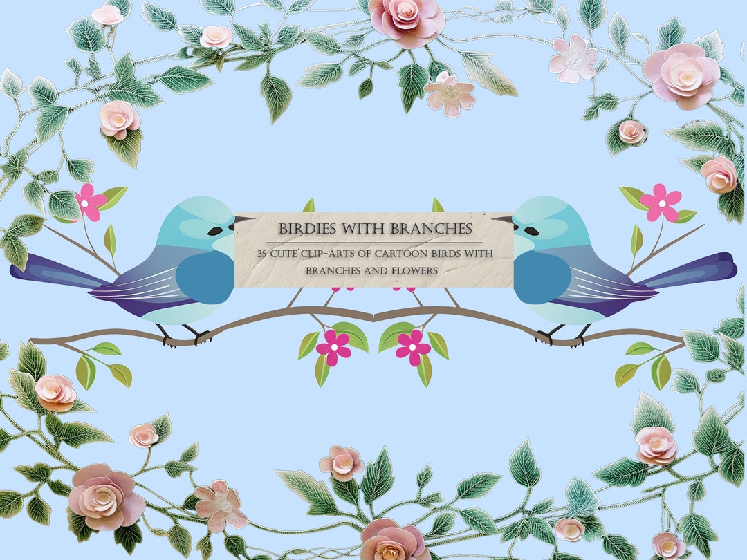Birdies With Branches Digital Clip Art, Cartoon Bird Nerd PNG Images ...