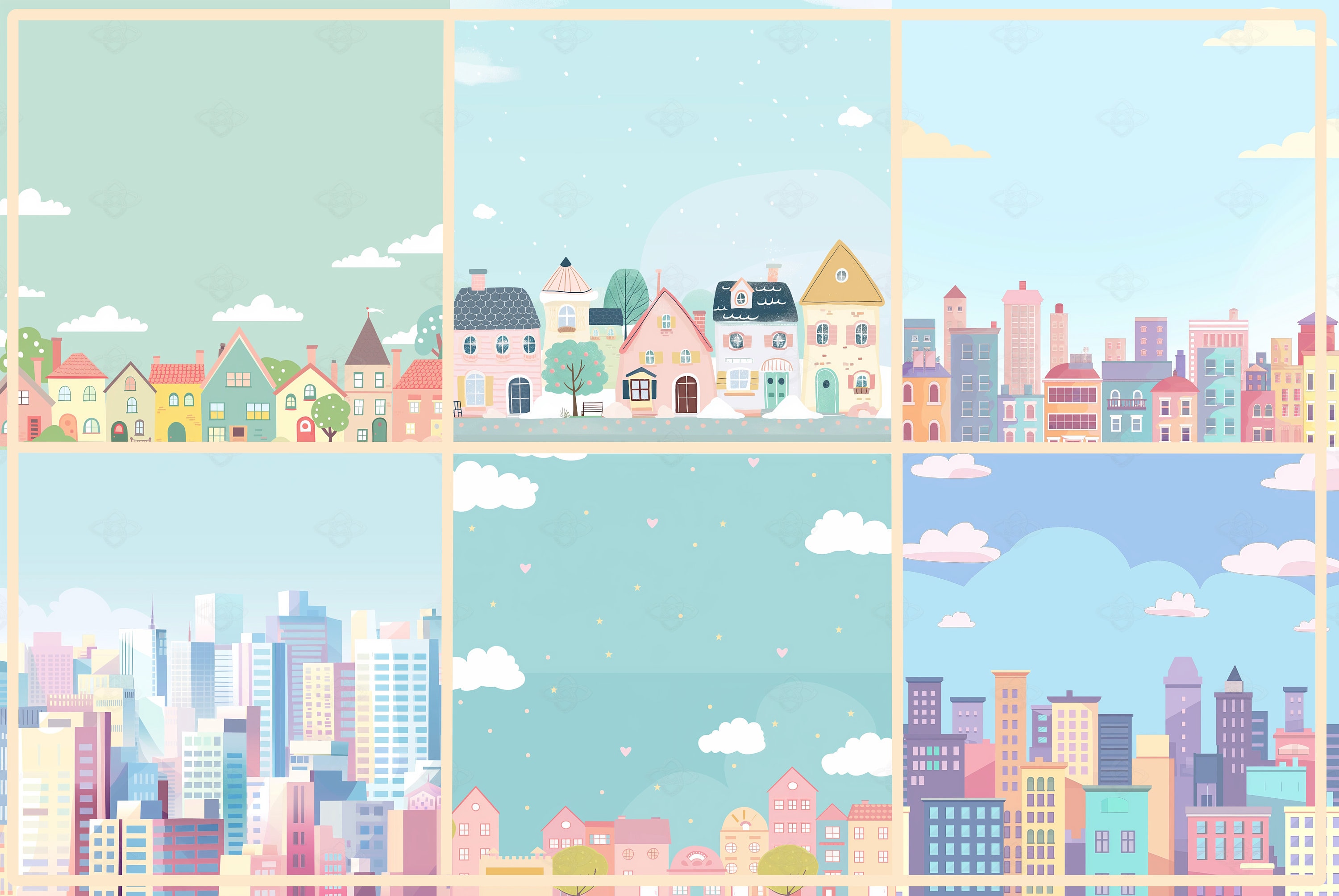 Pastel Towns Digital Paper Bundle, Abstract Spring Backgrounds, PNG ...