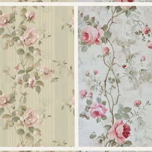 Shabby Chic Floral Digital Papers, Rustic Cottagecore Flower ...