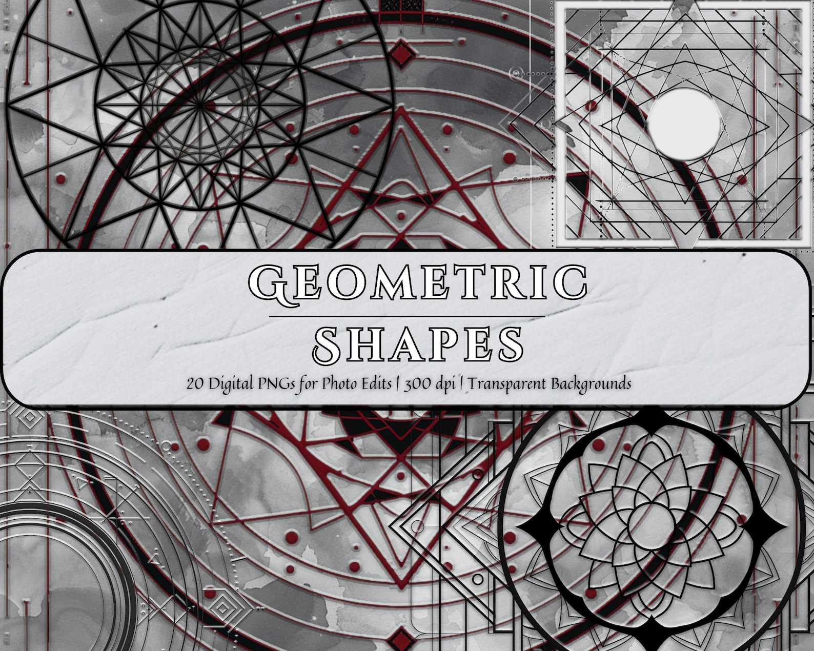 Geometric Shapes for Digital Overlay, PNG, Sacred Geometry, Digital ...