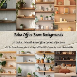 20 Digital Boho Office Backdrops, Backgrounds for Zoom, Teams Meetings ...
