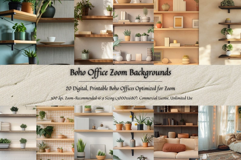 20 Digital Boho Office Backdrops, Backgrounds for Zoom, Teams Meetings ...
