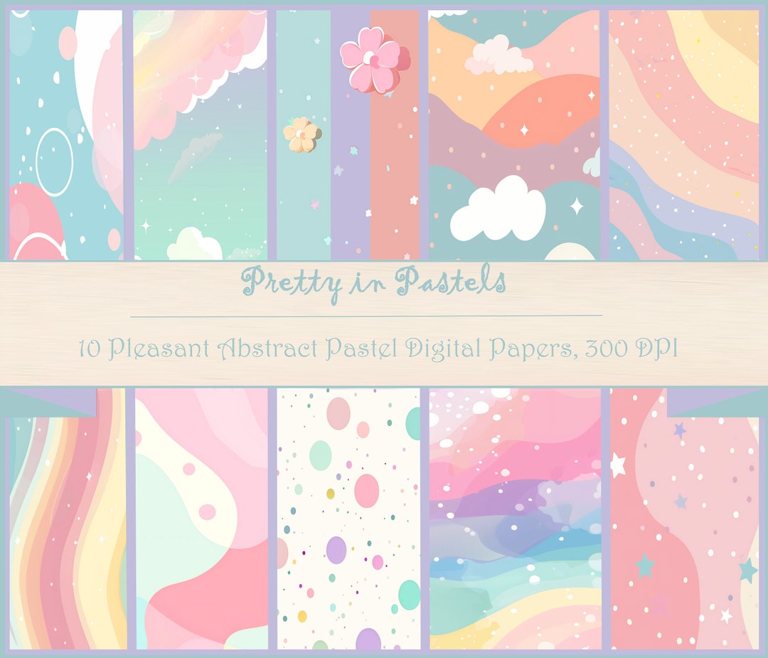Pastel Digital Paper Bundle, Abstract Spring Backgrounds, PNG, Digital ...