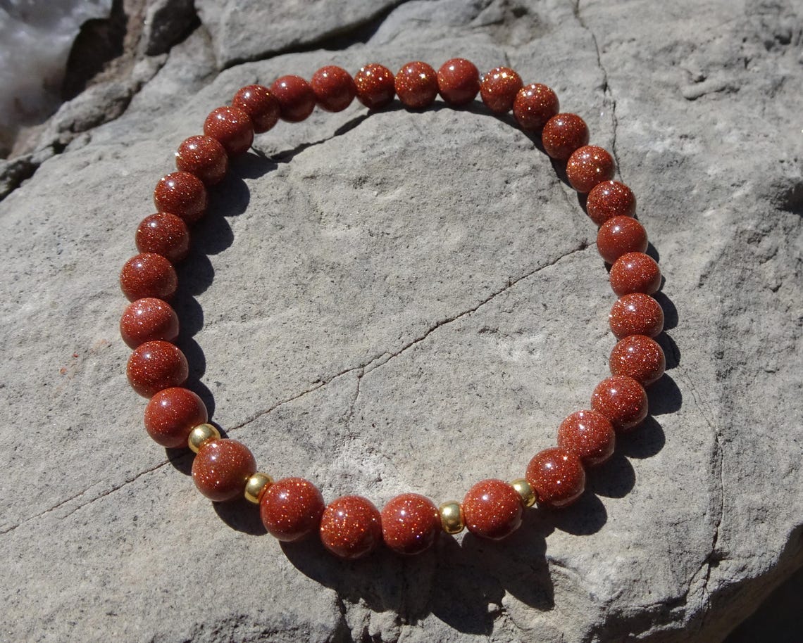 Gold Sandstone Beaded Bracelet, Seed Bead Accents, Friendship Jewelry ...