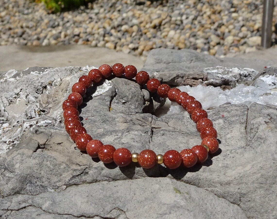 Gold Sandstone Beaded Bracelet, Seed Bead Accents, Friendship Jewelry ...