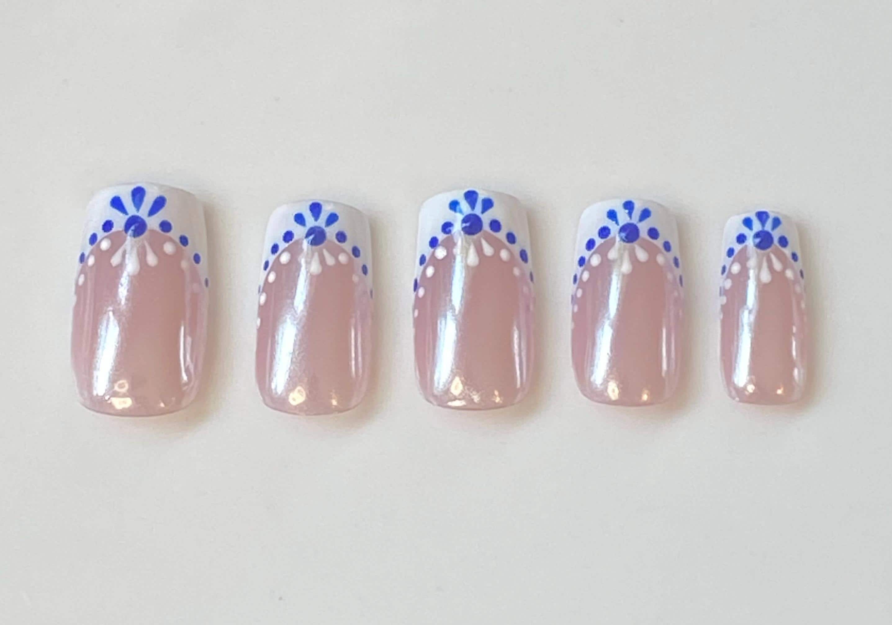 Coastal Frenchie - Custom Hand Painted Chrome French Tip Gel Press on ...