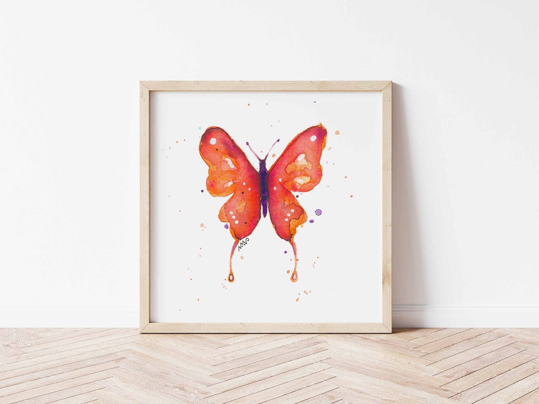 Orange Butterfly Watercolor Art Print: Fine Art Home Decor - Etsy