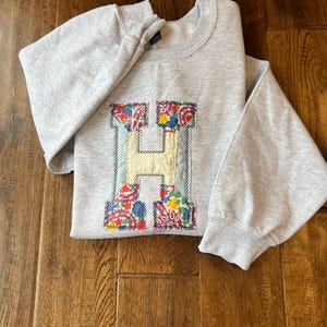 Monogram Sweatshirt, Vintage Quilt Sweatshirt, Patchwork Sweatshirt, Varsity Monogram, One of a ...