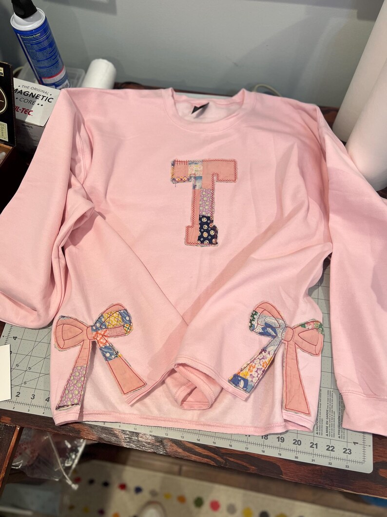 Side Bow Sweatshirt | Monogram Sweatshirt |quilt Sweatshirt | Patchwork Sweatshirt | Varsity ...