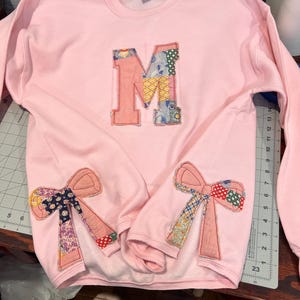Side Bow Sweatshirt | Monogram Sweatshirt |quilt Sweatshirt | Patchwork Sweatshirt | Varsity ...