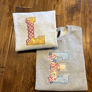 Monogram Sweatshirt, Vintage Quilt Sweatshirt, Patchwork Sweatshirt, Varsity Monogram, One of a ...