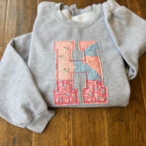 Monogrammed Sweatshirt, Vintage Quilt Sweatshirt, Patchwork Sweatshirt, Varsity Monogram, One of ...