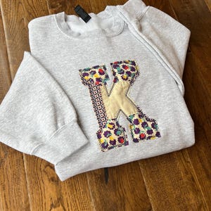 Monogram Sweatshirt, Vintage Quilt Sweatshirt, Patchwork Sweatshirt, Varsity Monogram, One of a ...