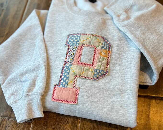 Monogram Sweatshirt, Spring Monogram, Vintage Quilt Sweatshirt, Patchwork Sweatshirt, Varsity ...