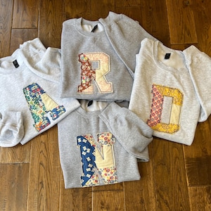 Monogram Sweatshirt, Vintage Quilt Sweatshirt, Patchwork Sweatshirt, Varsity Monogram, One of a ...