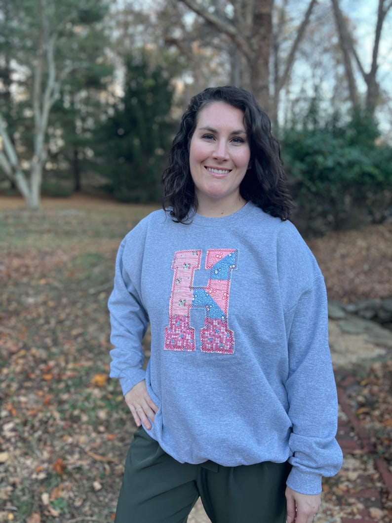 Monogrammed Sweatshirt, Vintage Quilt Sweatshirt, Patchwork Sweatshirt, Varsity Monogram, One of ...