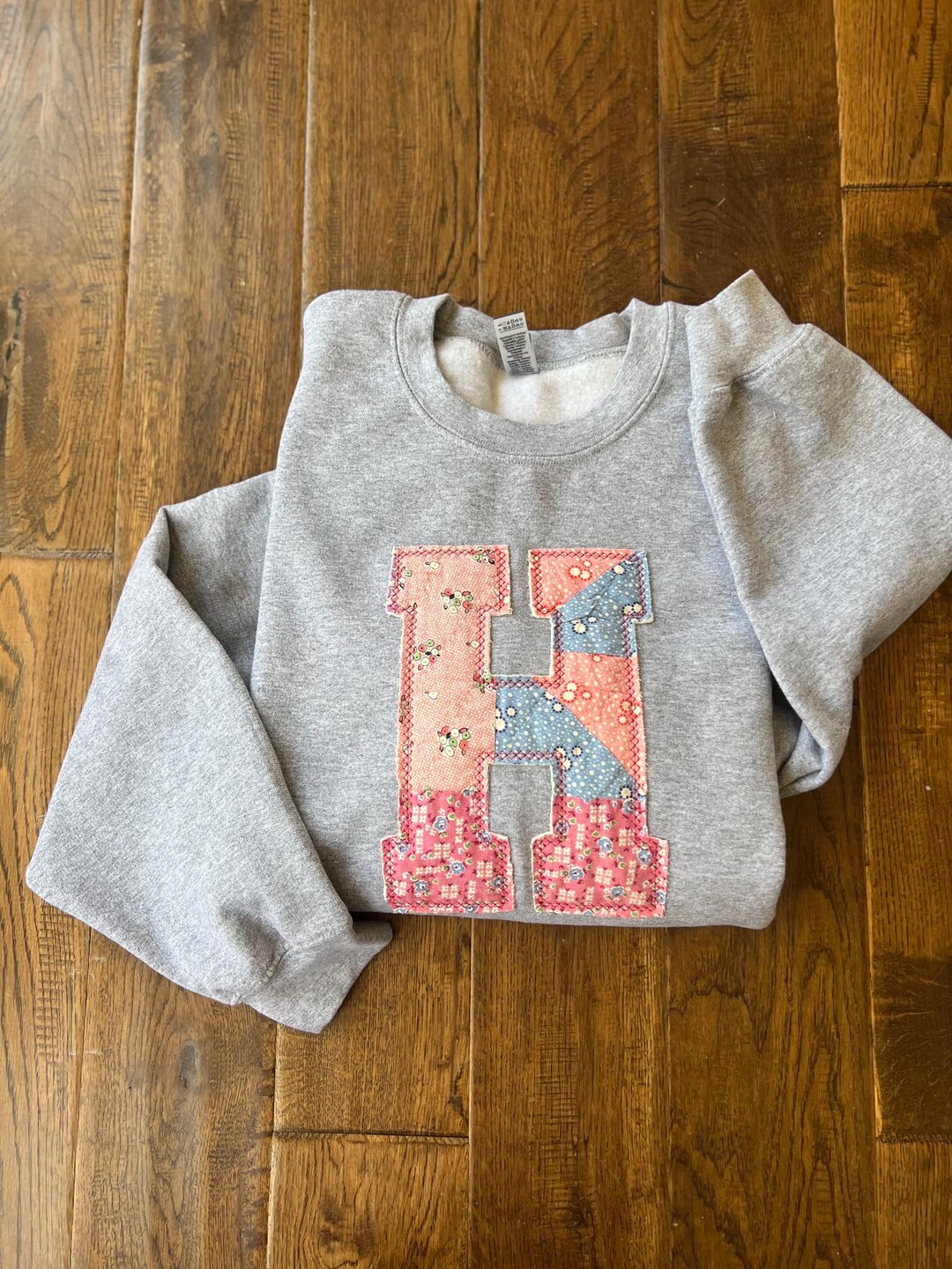 Monogrammed Sweatshirt, Vintage Quilt Sweatshirt, Patchwork Sweatshirt, Varsity Monogram, One of ...