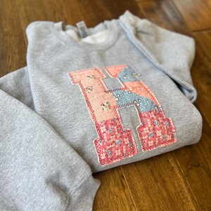 Monogrammed Sweatshirt, Vintage Quilt Sweatshirt, Patchwork Sweatshirt, Varsity Monogram, One of ...