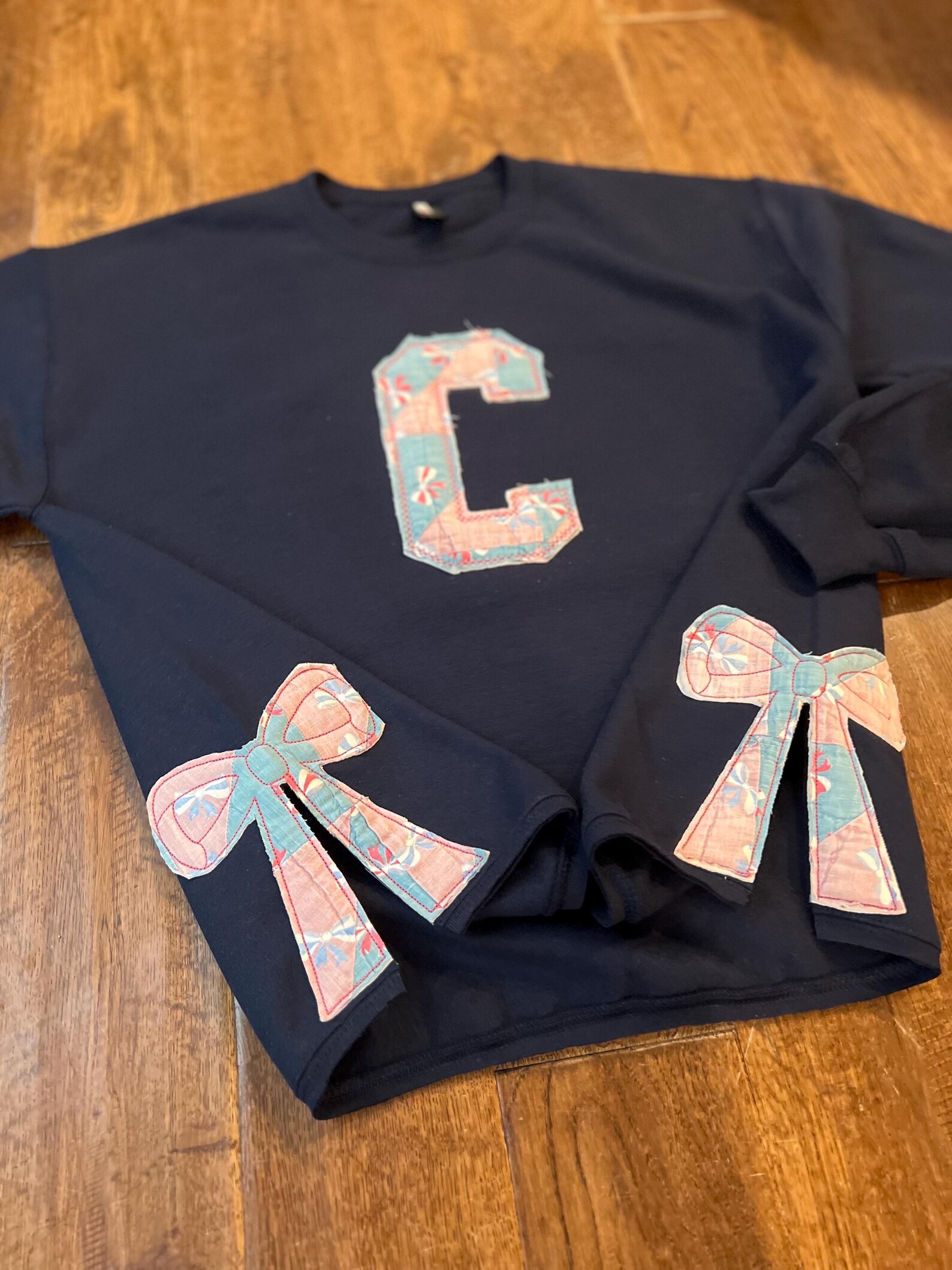 Side Bow Sweatshirt, Monogram Sweatshirt, Quilt Sweatshirt, Patchwork ...