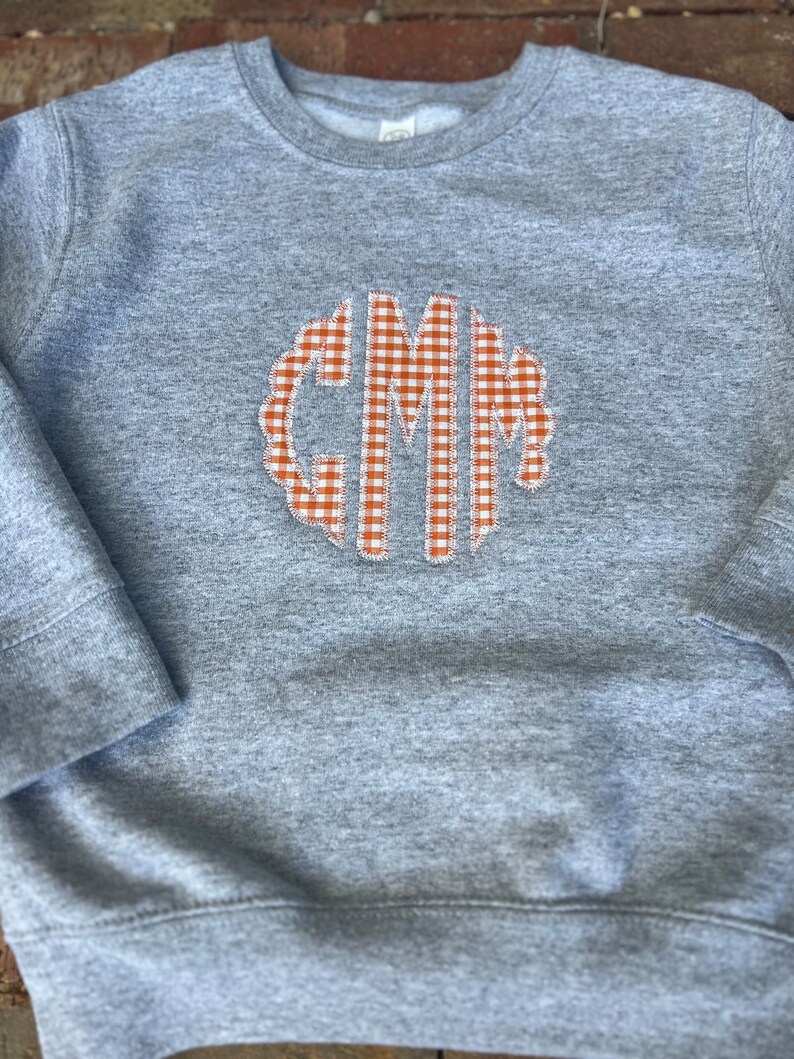 Gingham Monogram Sweatshirt, Scalloped Monogram Sweatshirt, Brother and Sister Sweatshirt, Kids ...