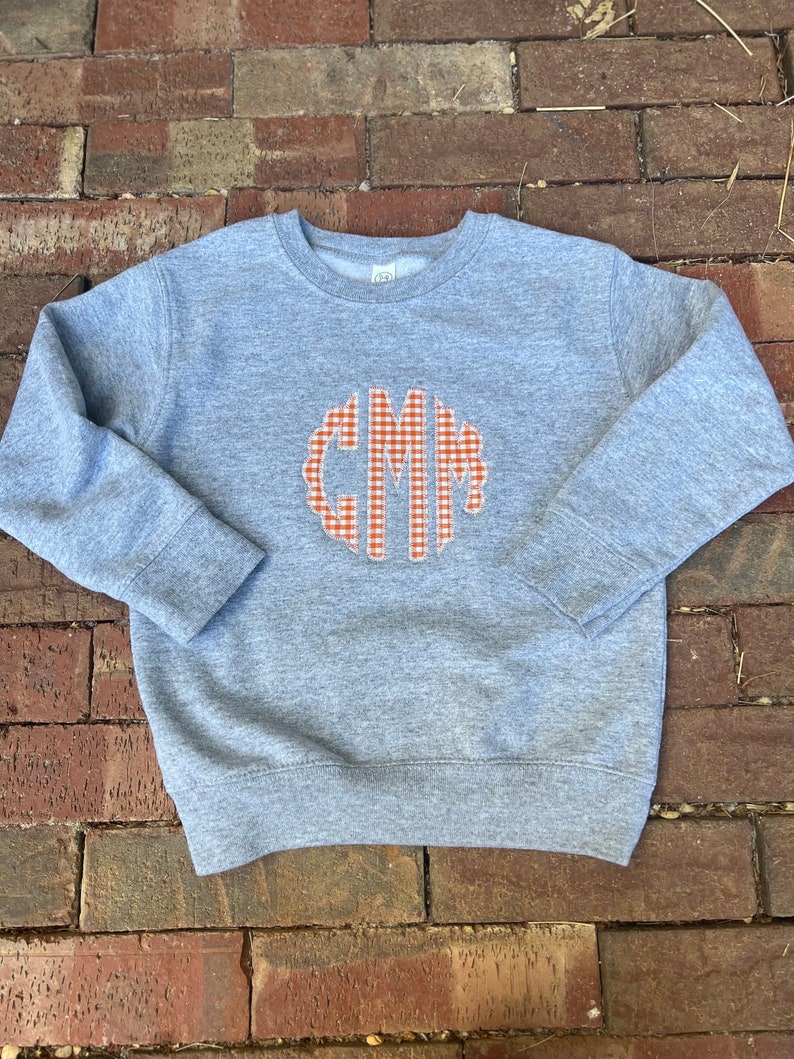 Gingham Monogram Sweatshirt, Scalloped Monogram Sweatshirt, Brother and Sister Sweatshirt, Kids ...