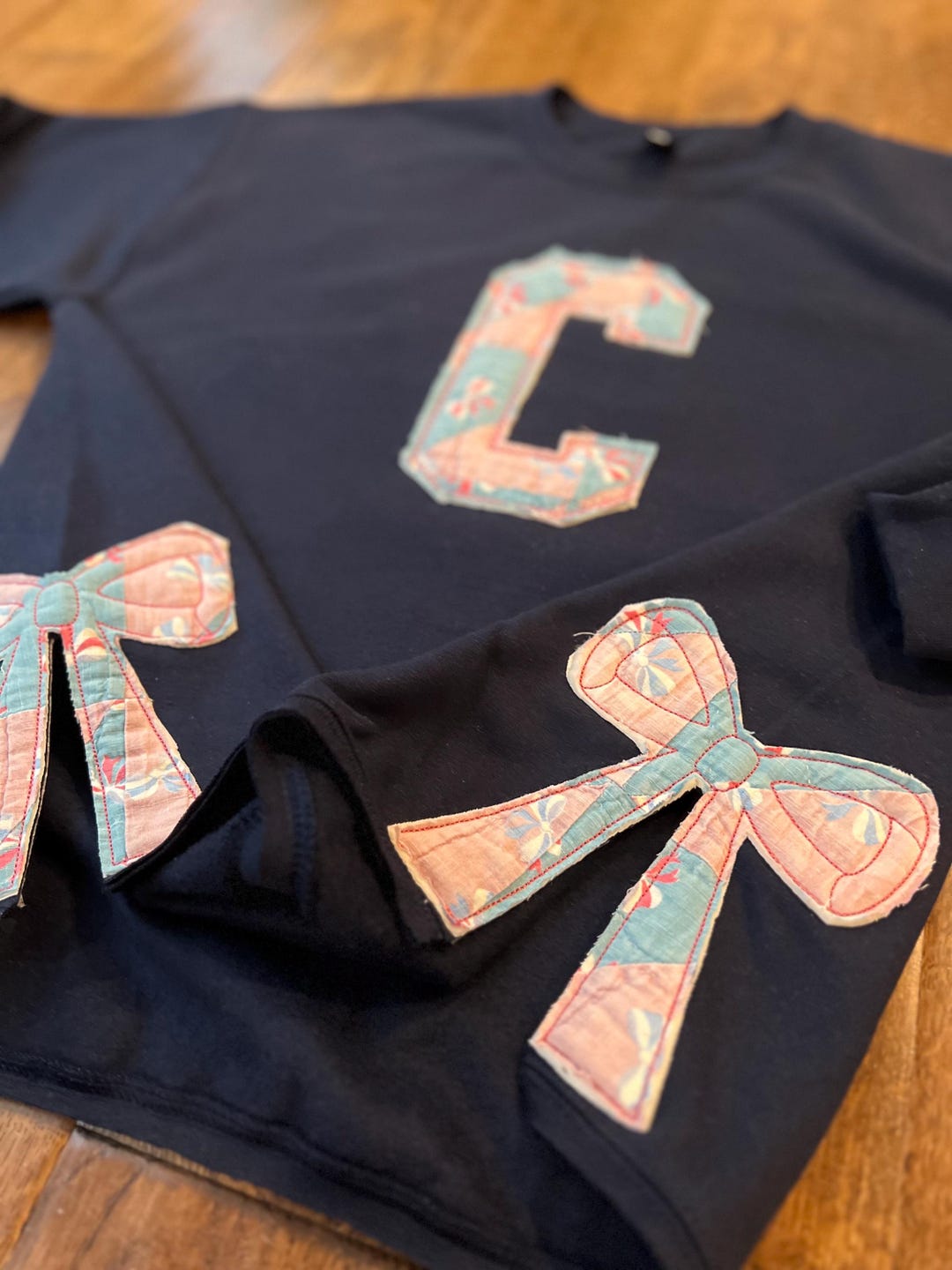 Side Bow Sweatshirt, Monogram Sweatshirt, Quilt Sweatshirt, Patchwork Sweatshirt, Varsity Letter ...