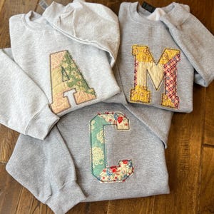 Monogram Sweatshirt, Vintage Quilt Sweatshirt, Patchwork Sweatshirt, Varsity Monogram, One of a ...