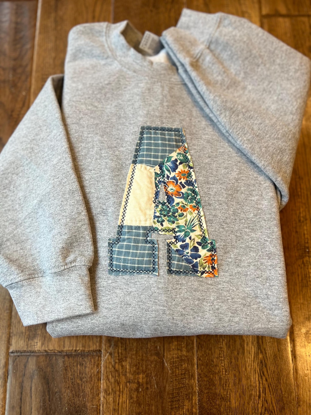 Monogram Sweatshirt, Vintage Quilt Sweatshirt, Patchwork Sweatshirt, Varsity Monogram, One of a ...