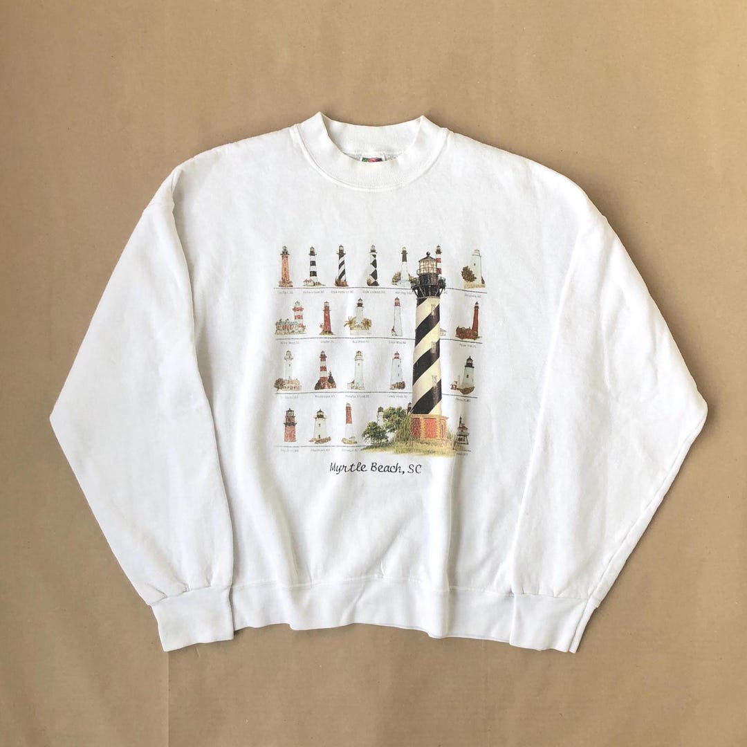90s Graphic Jumper With Lighthouses Size L Vintage Pullover Oversize ...