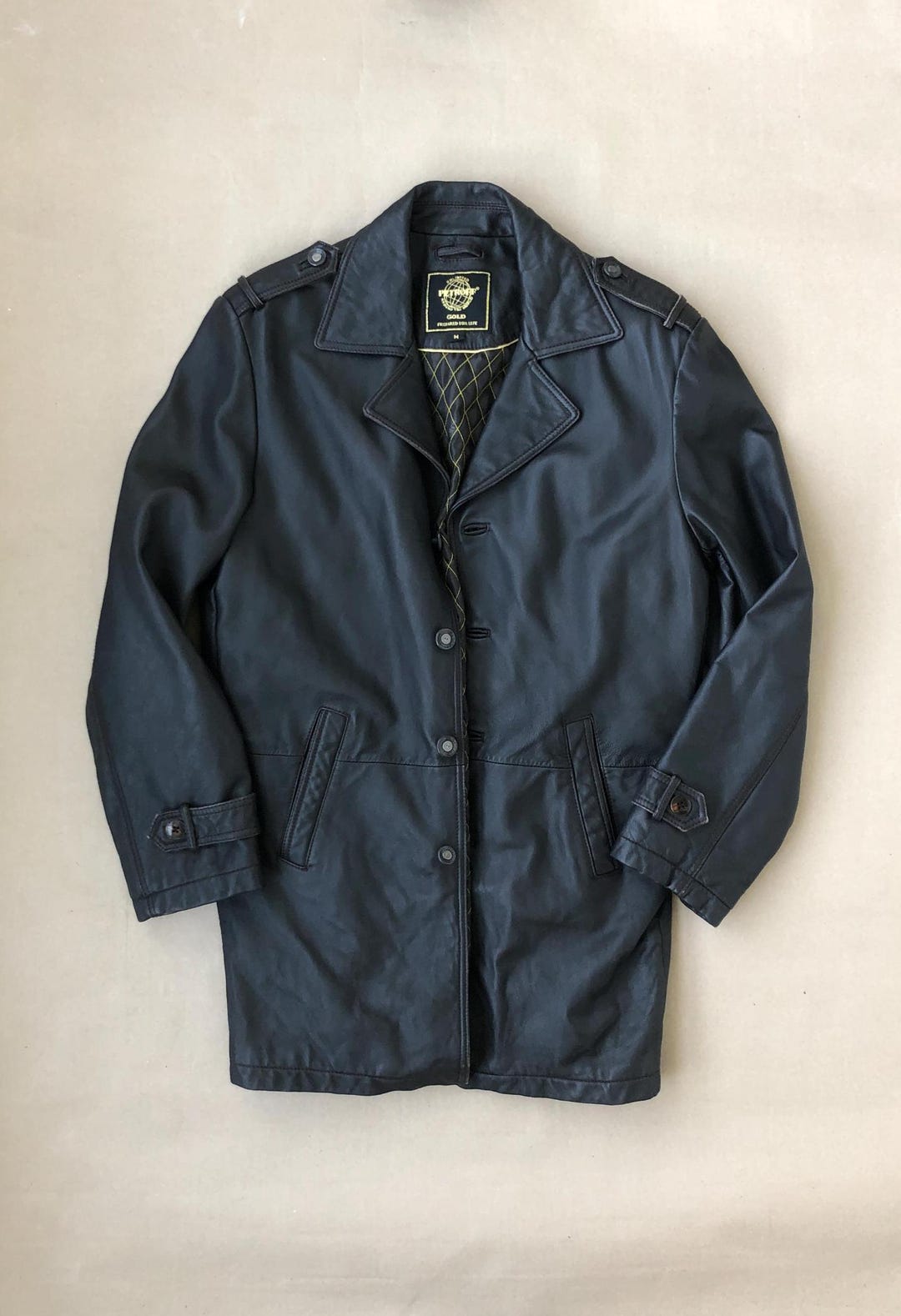 00s Dark Chocolate Brown Black Leather Jacket Size M L Swedish Brand ...