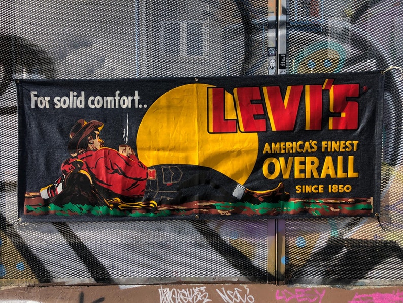 1950's RARE Levi's Commercial, Heavy Denim Silk Screen Store Banner, 'for Solid Comfort.. LEVIS ...