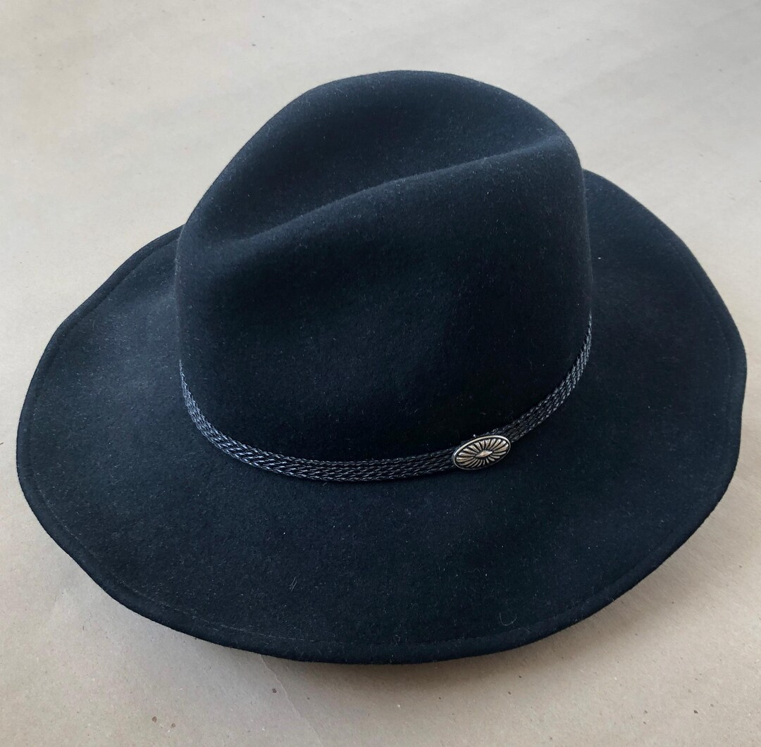 Black Felt Wool Cowboy Hat With Adjustable Brim and Decorative Braided ...