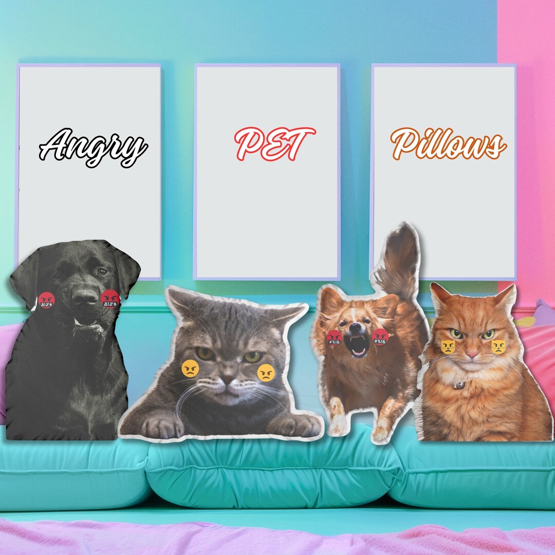 Custom Photo Angry Emoji Pet Pillow, Personalized 3D Angry Dog Cat ...