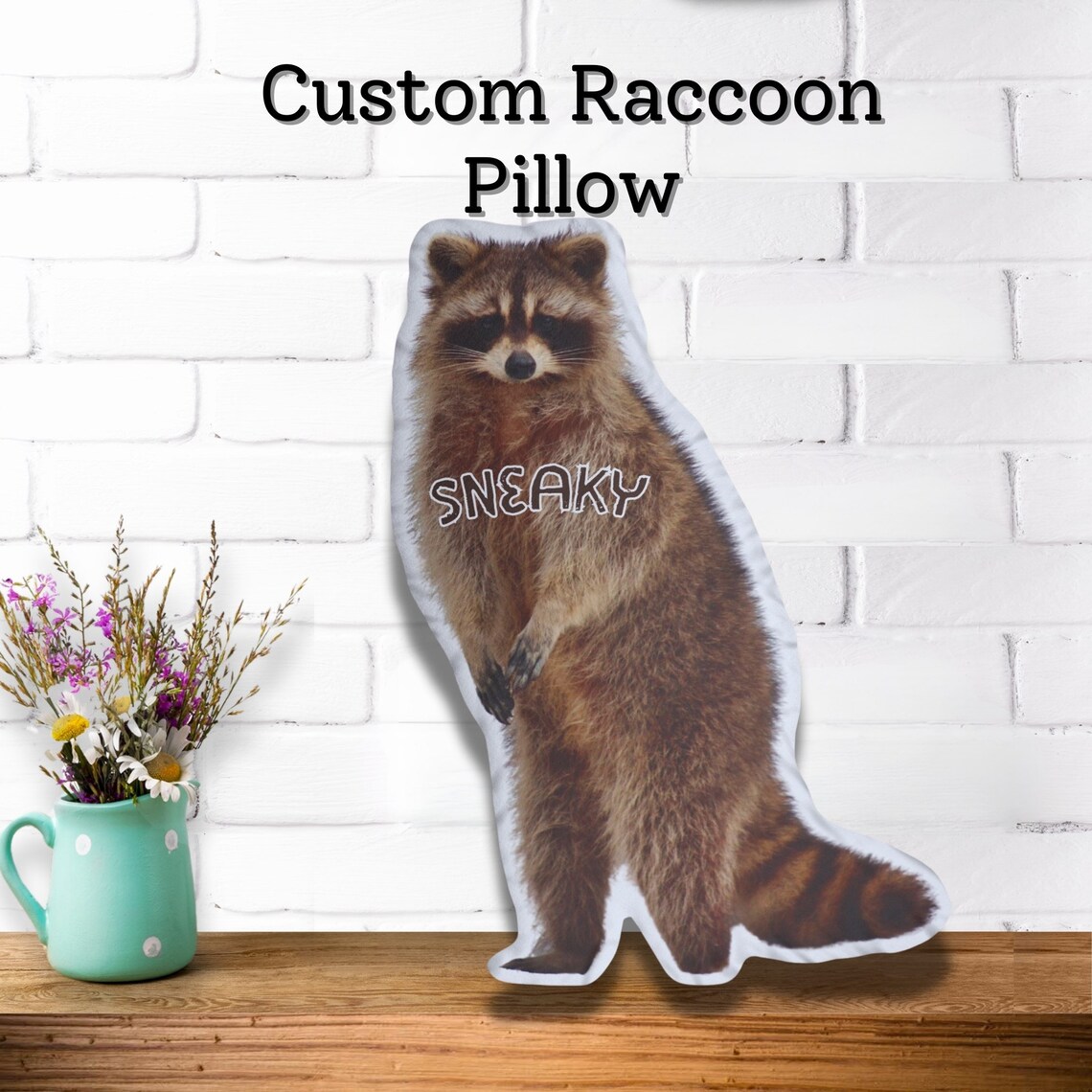 Raccoon Lover Personalized Plush Photo Pillow, Emotional Support ...