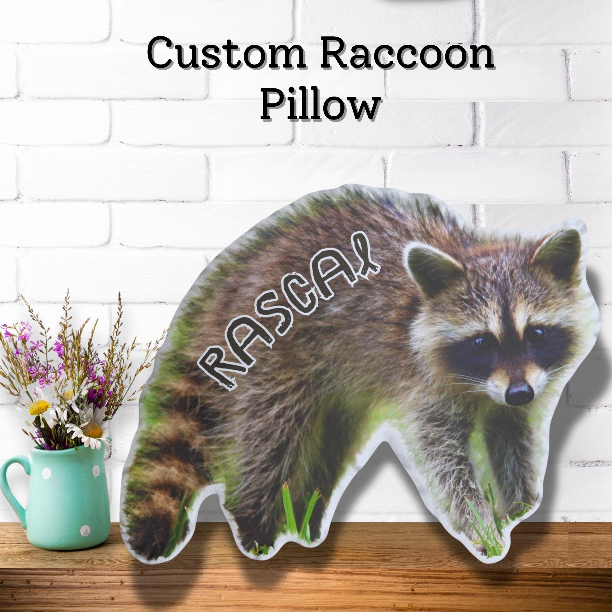 Raccoon Lover Personalized Plush Photo Pillow, Emotional Support ...