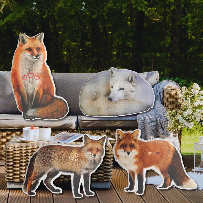 Red Fox Plush Pillow, Wildlife Fox in Snow Forest Decor Accent Toy ...