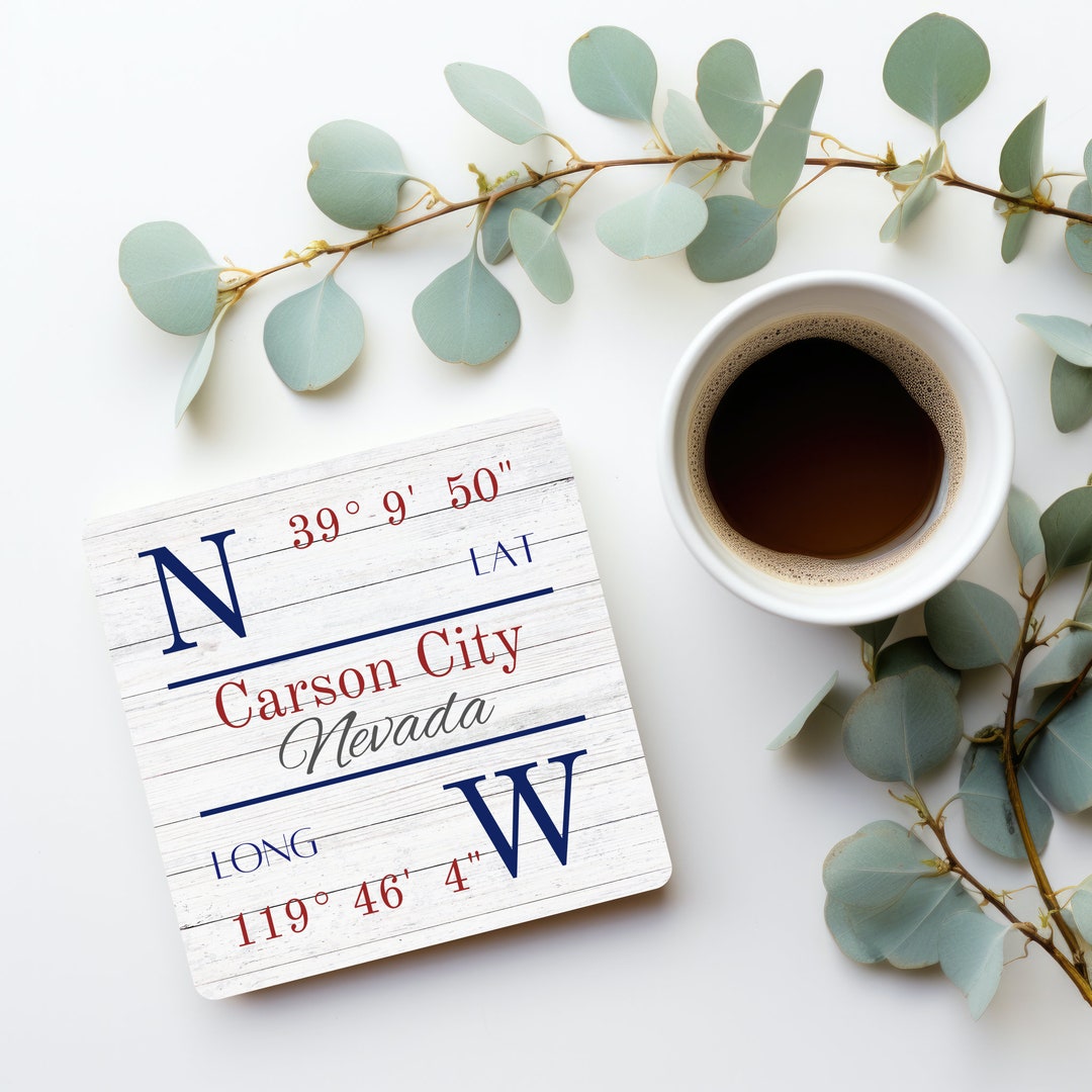 Carson City Nevada, City Coordinates Corkwood Coaster Set, Rustic Wood ...