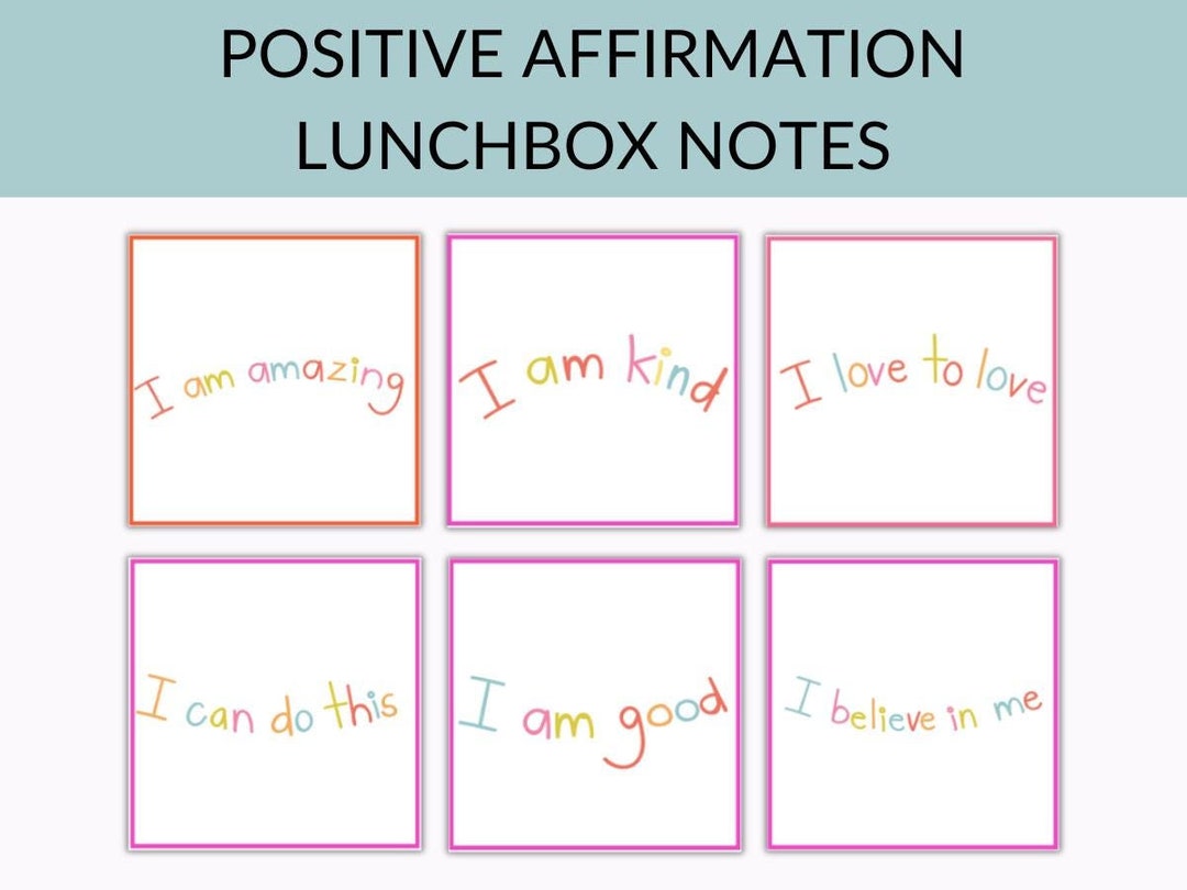 Positive Affirmation Cards for Kids and Printable Lunch Note With ...