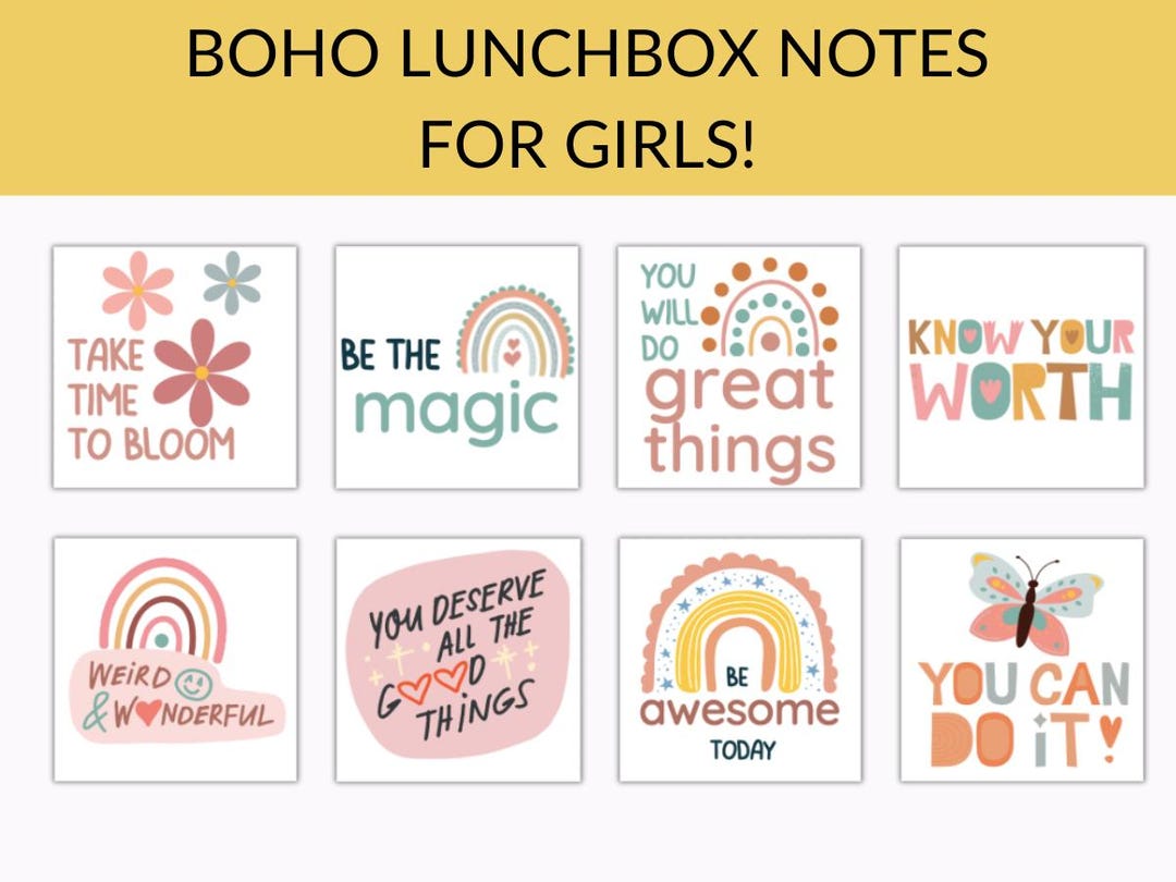 Boho Girls Lunchbox Notes for Kids, Lunch Box Notes Printable ...