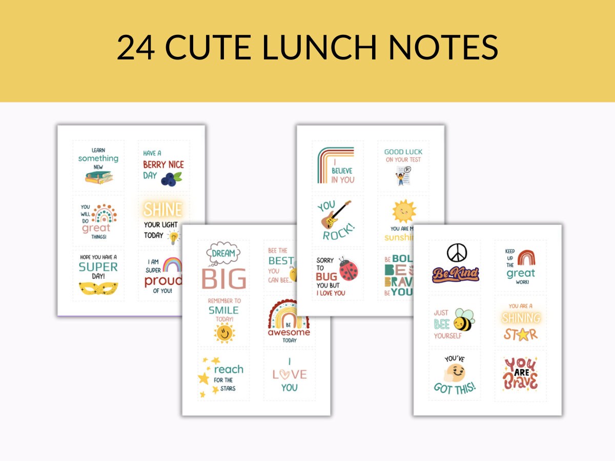 Cute Lunchbox Notes for Kids, Lunch Box Notes Printable, Printable ...