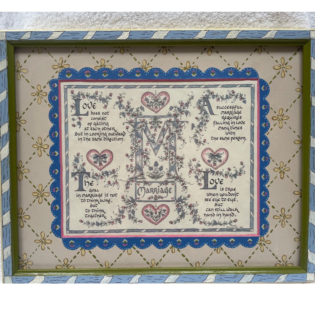 Antique Calligraphy Marriage Print With Folk Art Mat and Frame - Etsy