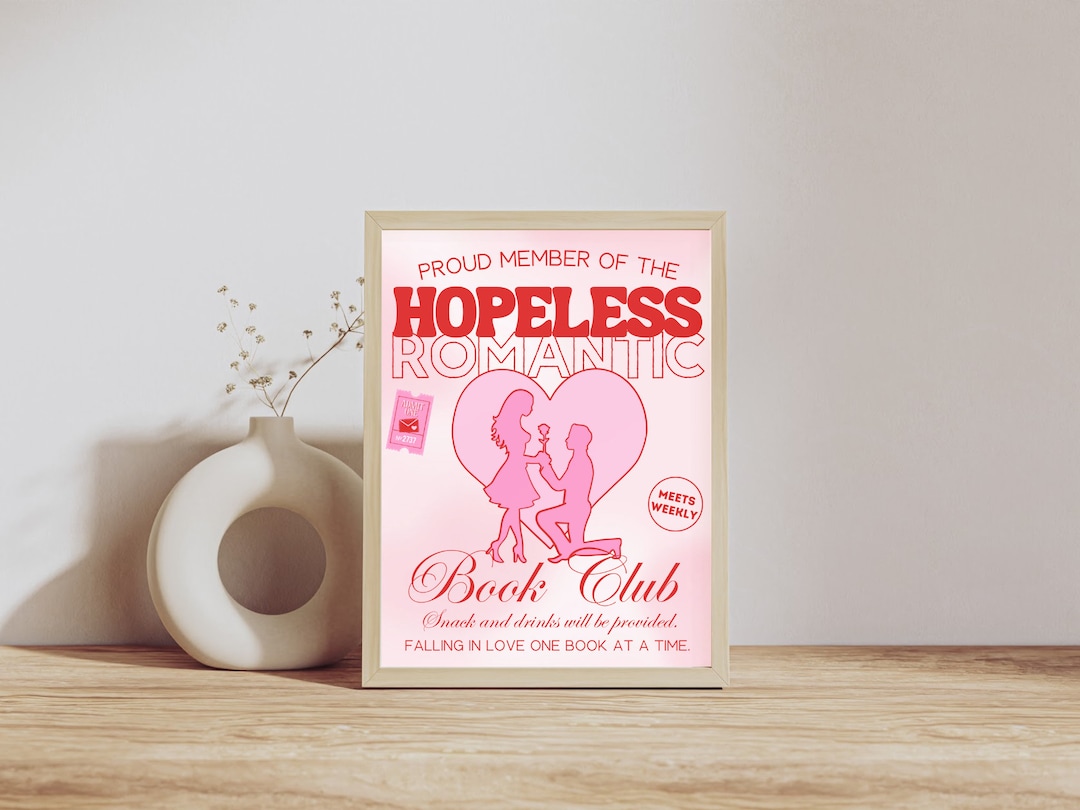 Hopeless Romantic Book Club Printable Wall Art Aesthetic Retro Bookish ...