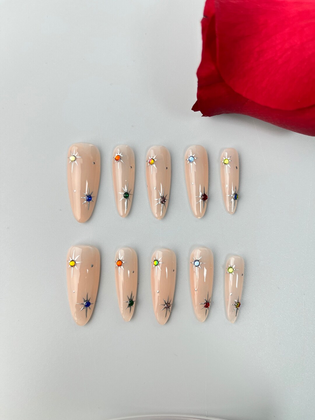 Y2K Pure Hand-painted Starburst Press on Nails Custom Fake Nails ...