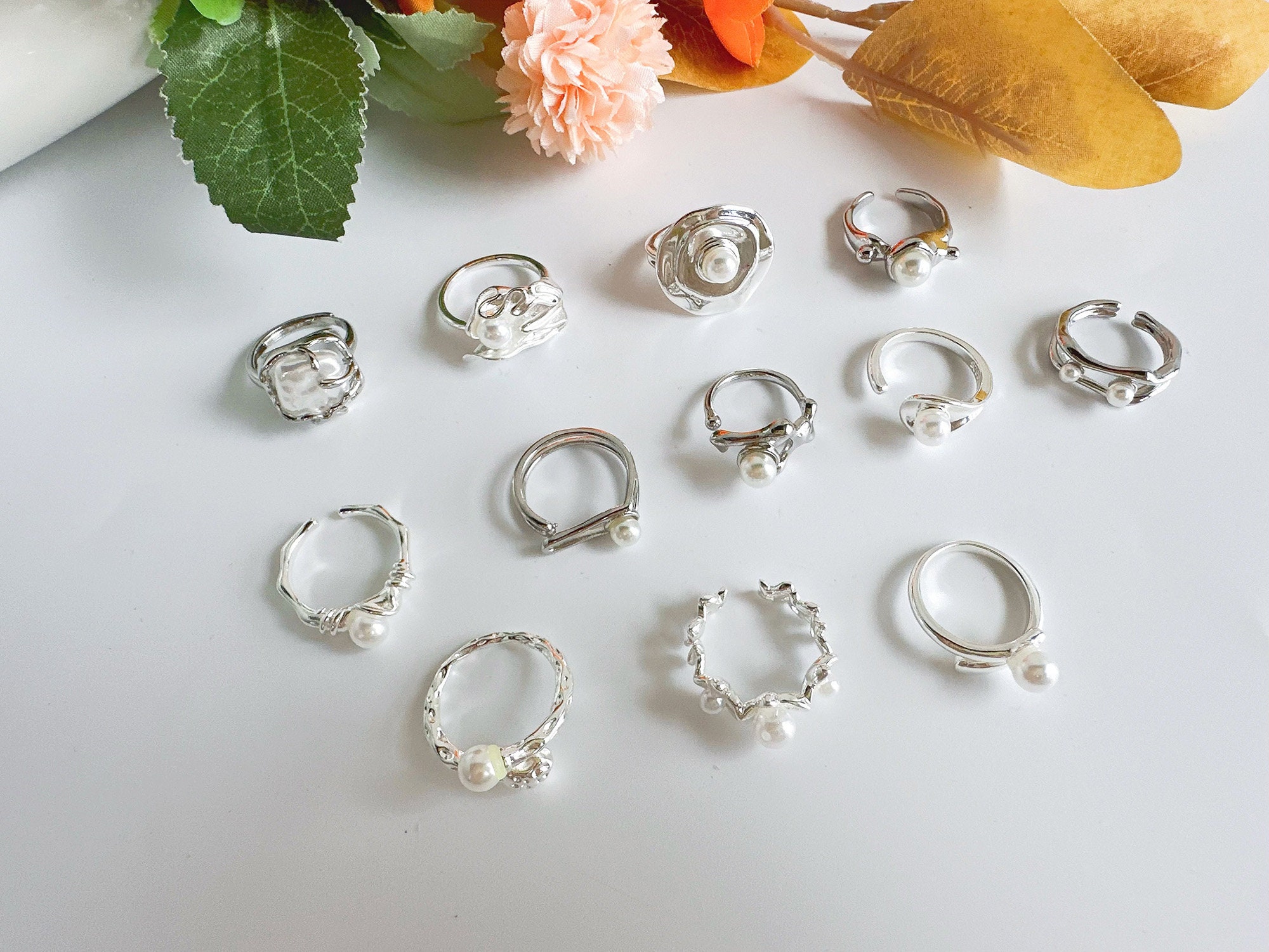 Pearls Y2K Rings, Unique Silver Y2K Rings, Chunky Y2K Ring, 2000S Girls Adjustable Ring ...