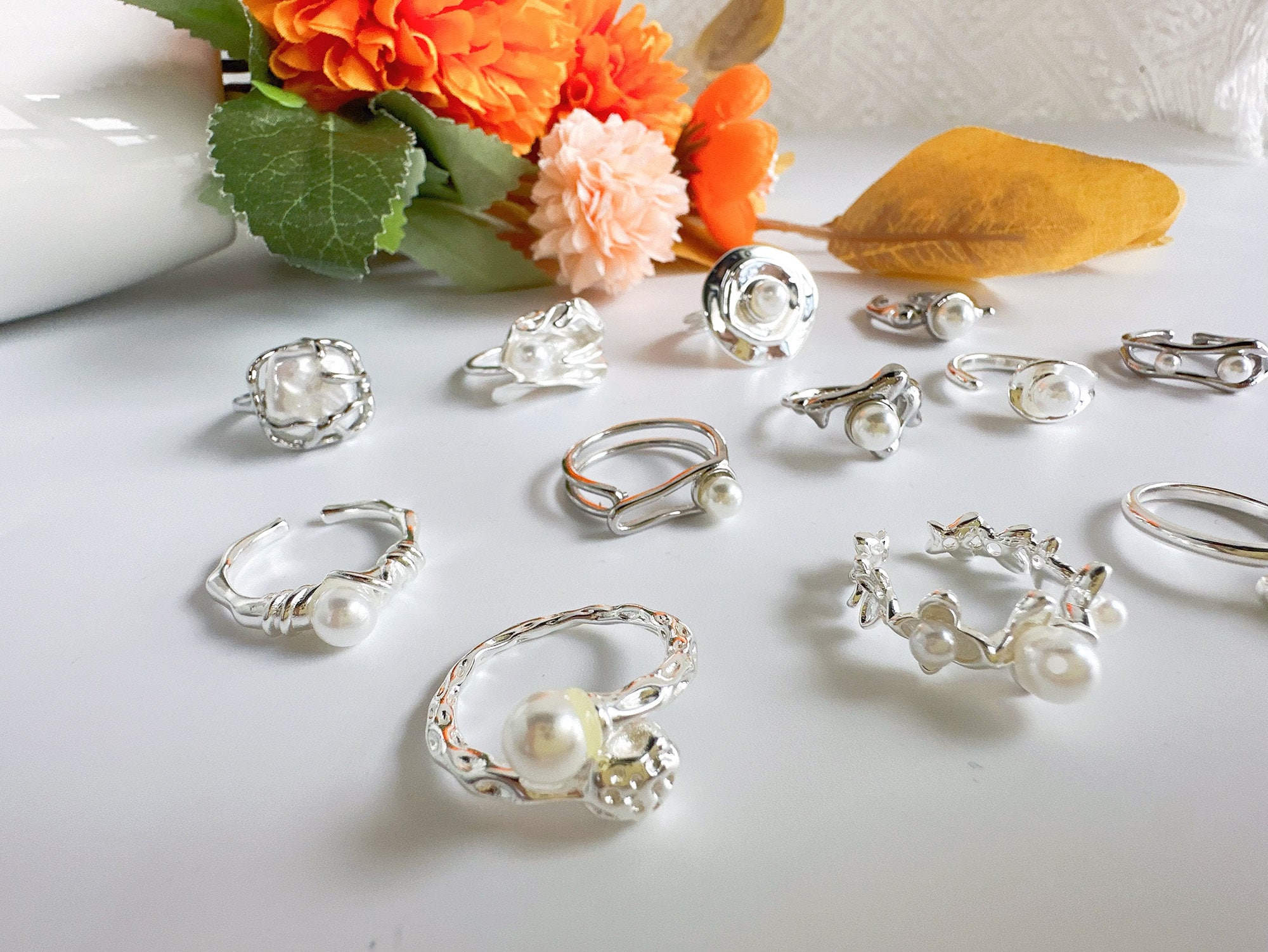 Pearls Y2K Rings, Unique Silver Y2K Rings, Chunky Y2K Ring, 2000S Girls Adjustable Ring ...