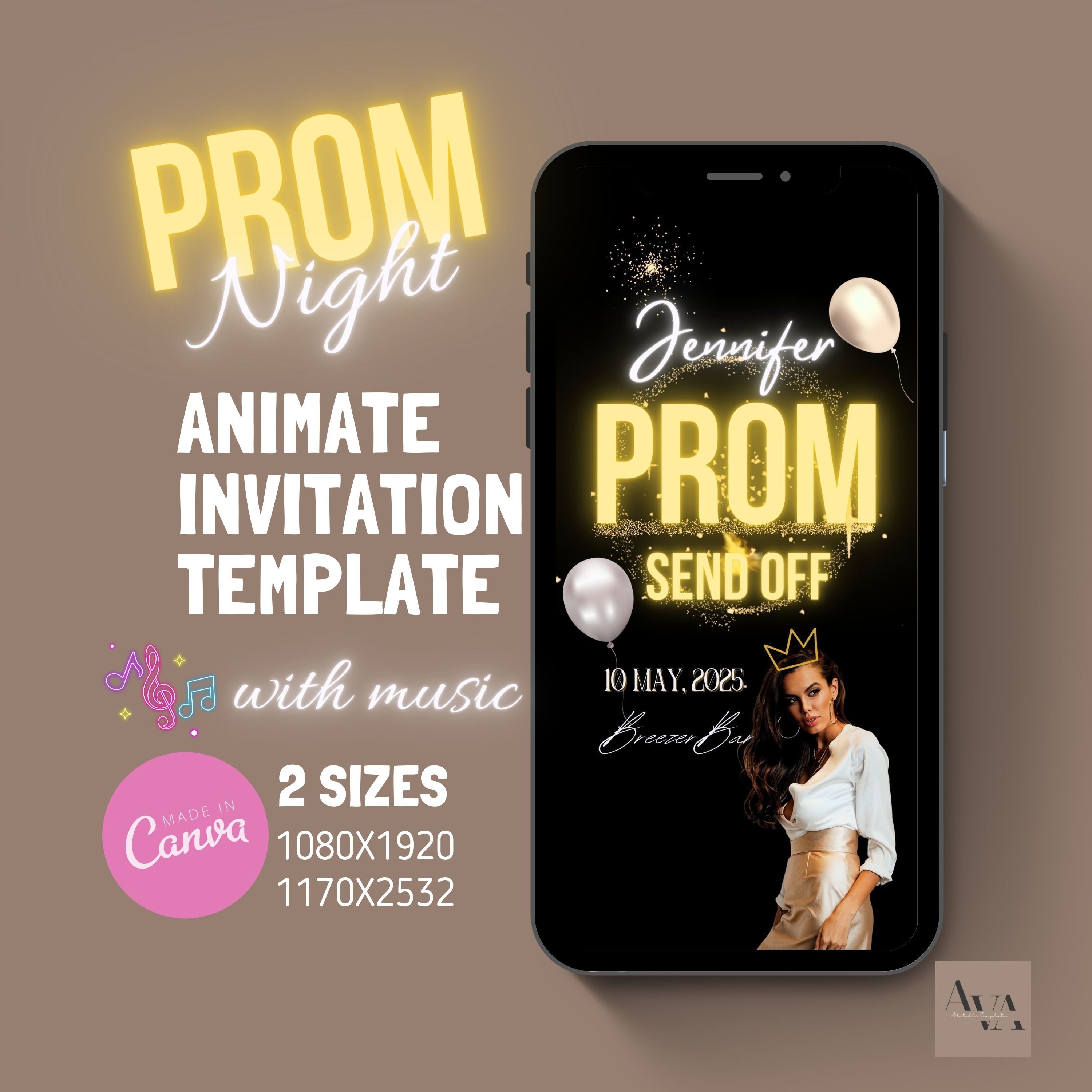 Animated Black Gold Prom Send off Video Invitation, Text Invitation ...