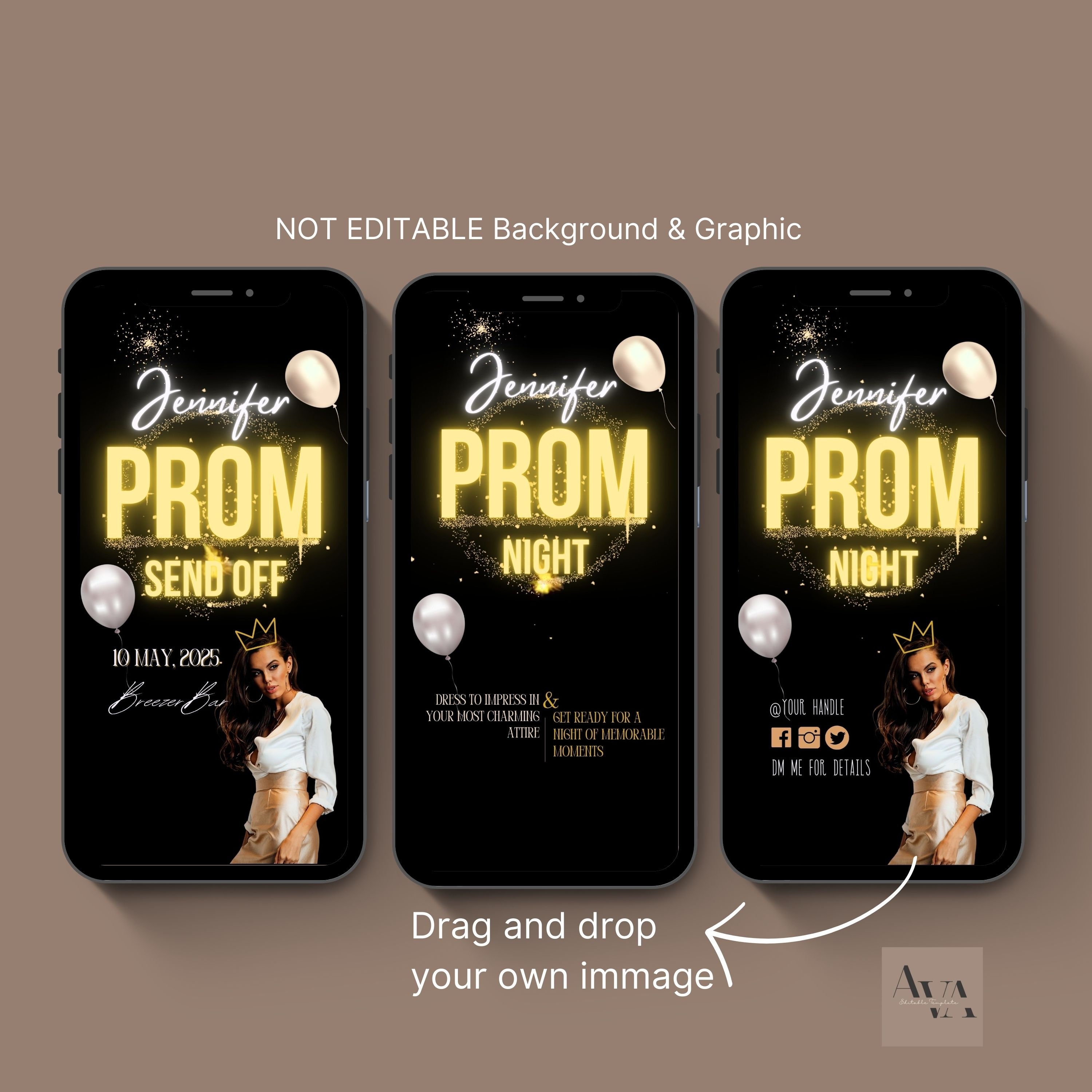 Animated Black Gold Prom Send off Video Invitation, Text Invitation ...