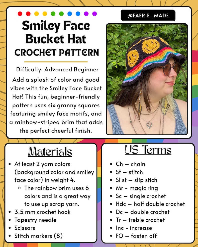 Smiley Face Bucket Hat Crochet Pattern PDF - Downloadable Digital ...