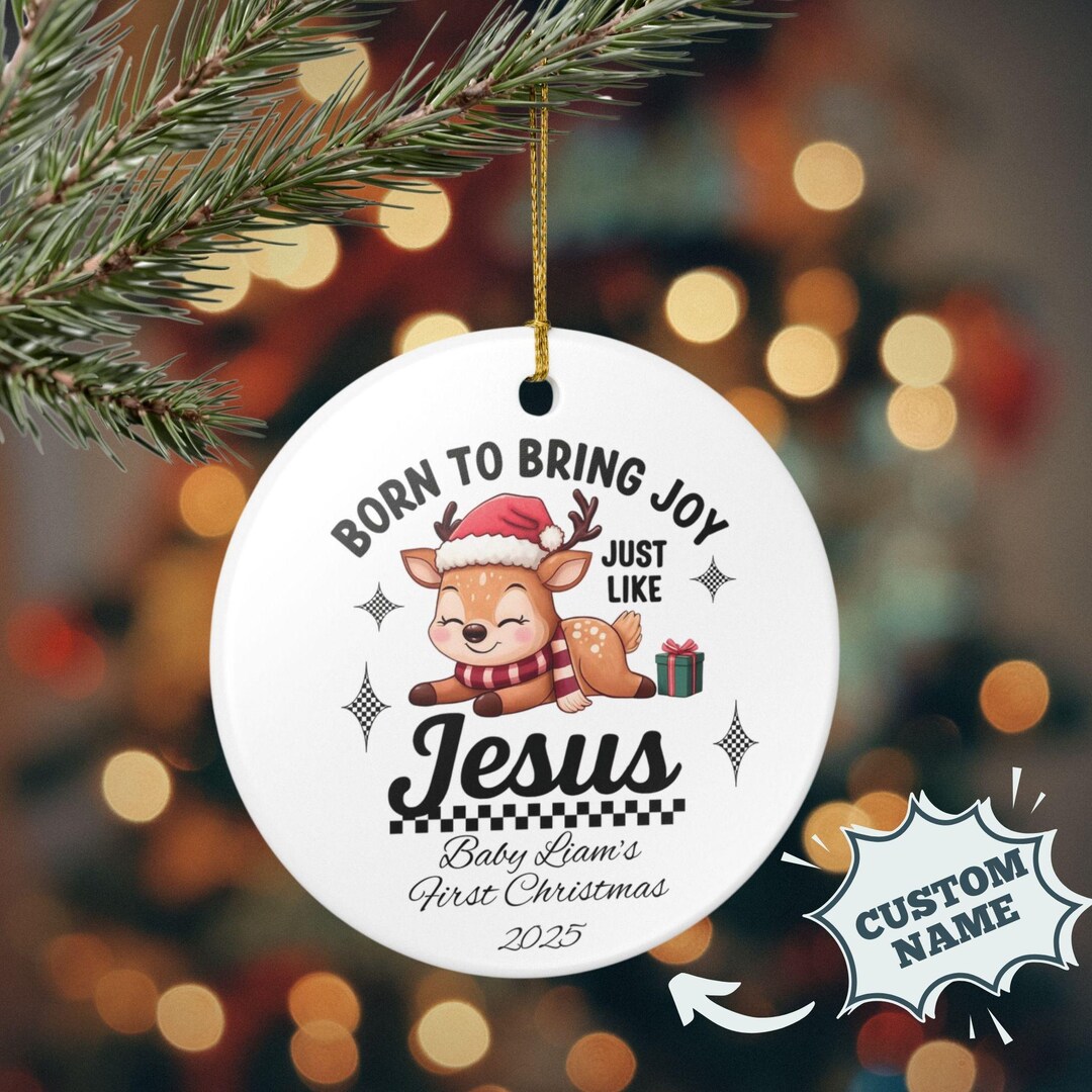 Personalized Baby's First Christmas Ornament: Christian Reindeer ...
